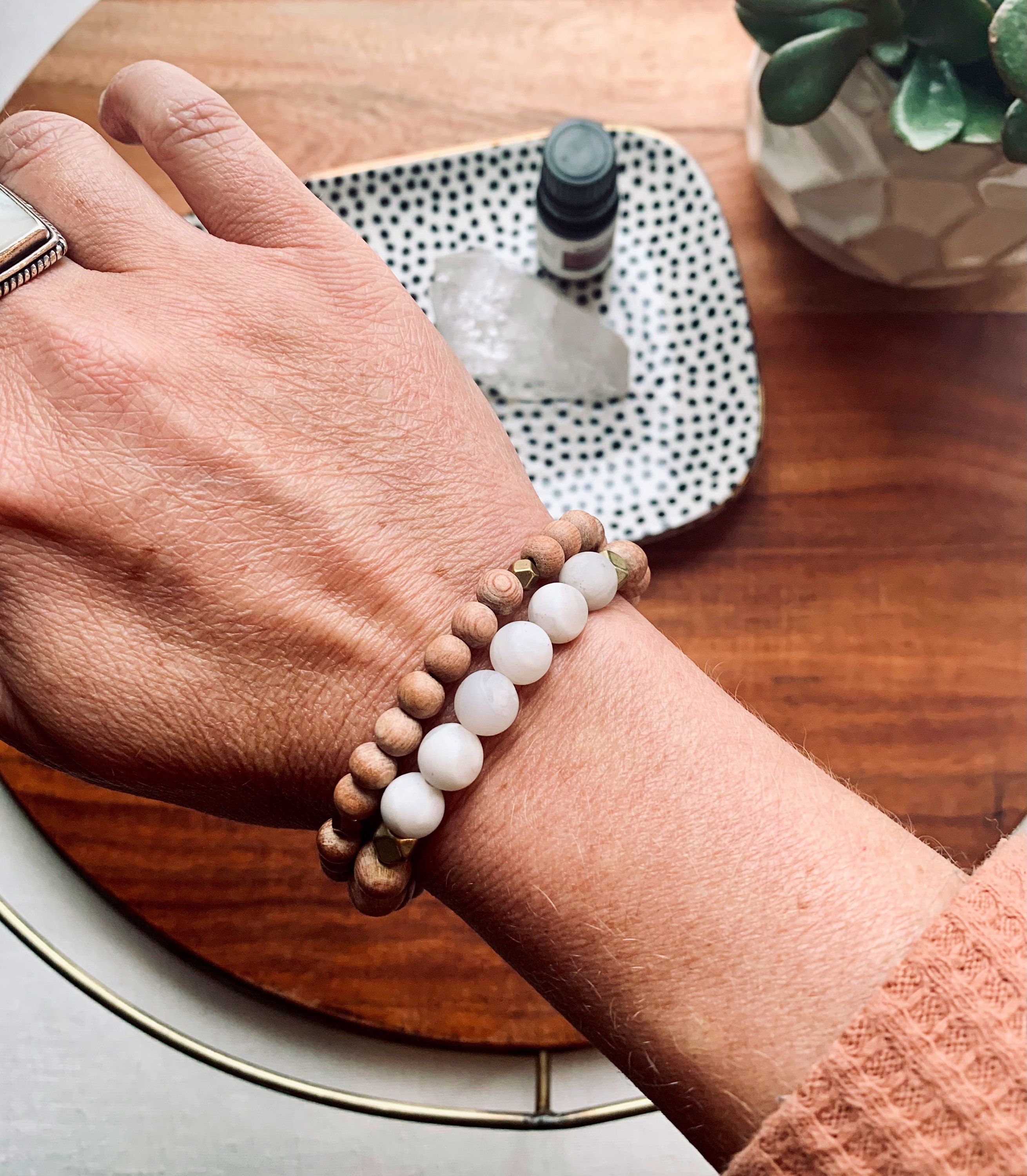White Lace Agate, Essential Oil Bracelet, Gemstone Bracelet ...