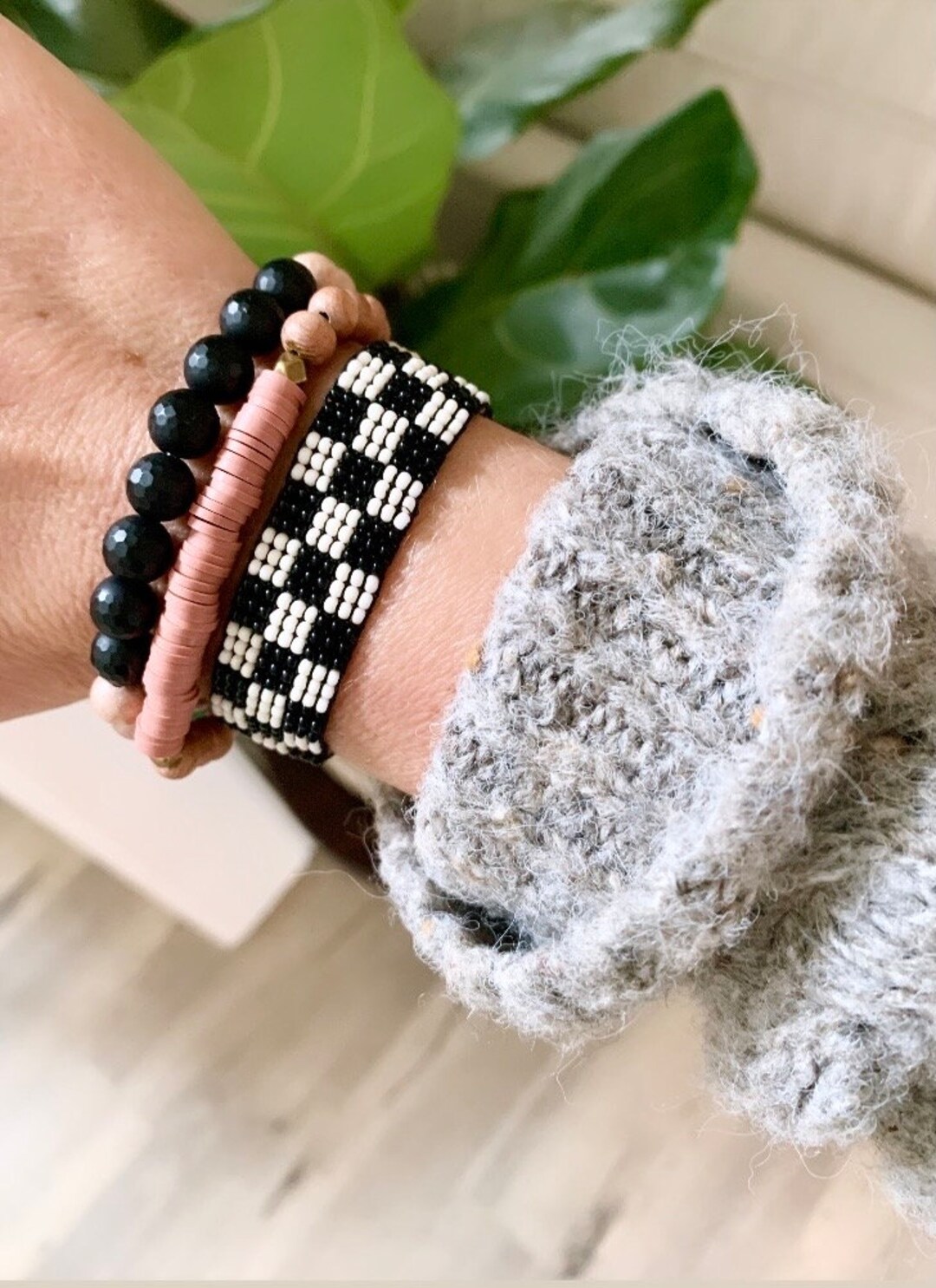 Boho Checkered Bracelet Stack, Checkered Beaded Bracelet, Boho Bracelet ...