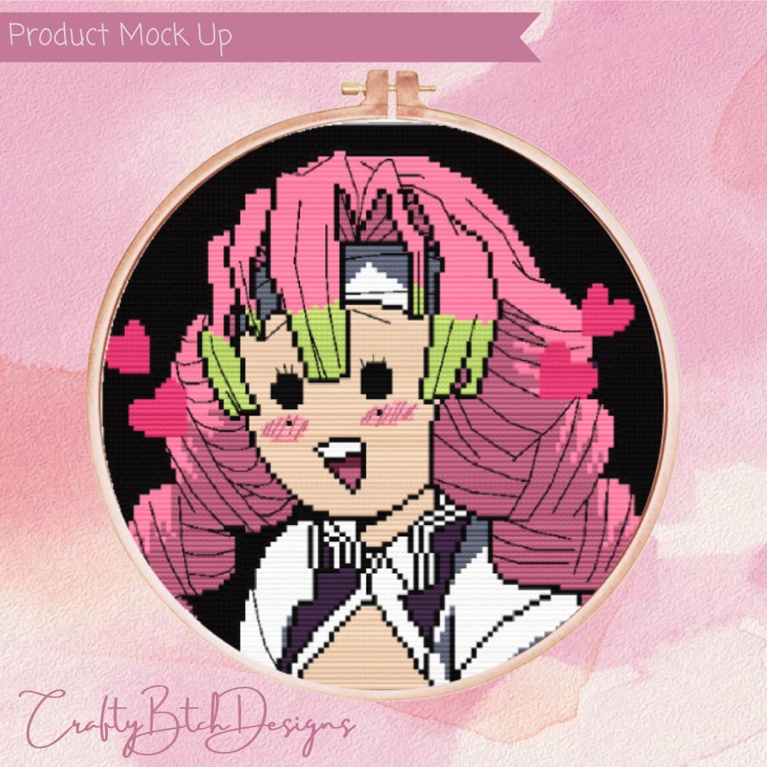 Demon Slayer - Mitsuri Cute Hearts Cross Stitch Pattern - Mitsuri ...