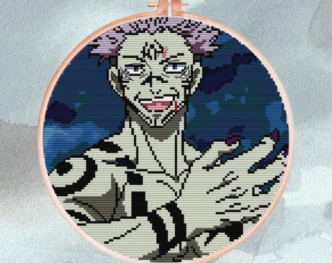 Sukuna Cross Stitch Pattern | Cross Stitch Template Sukuna Ryomen From ...