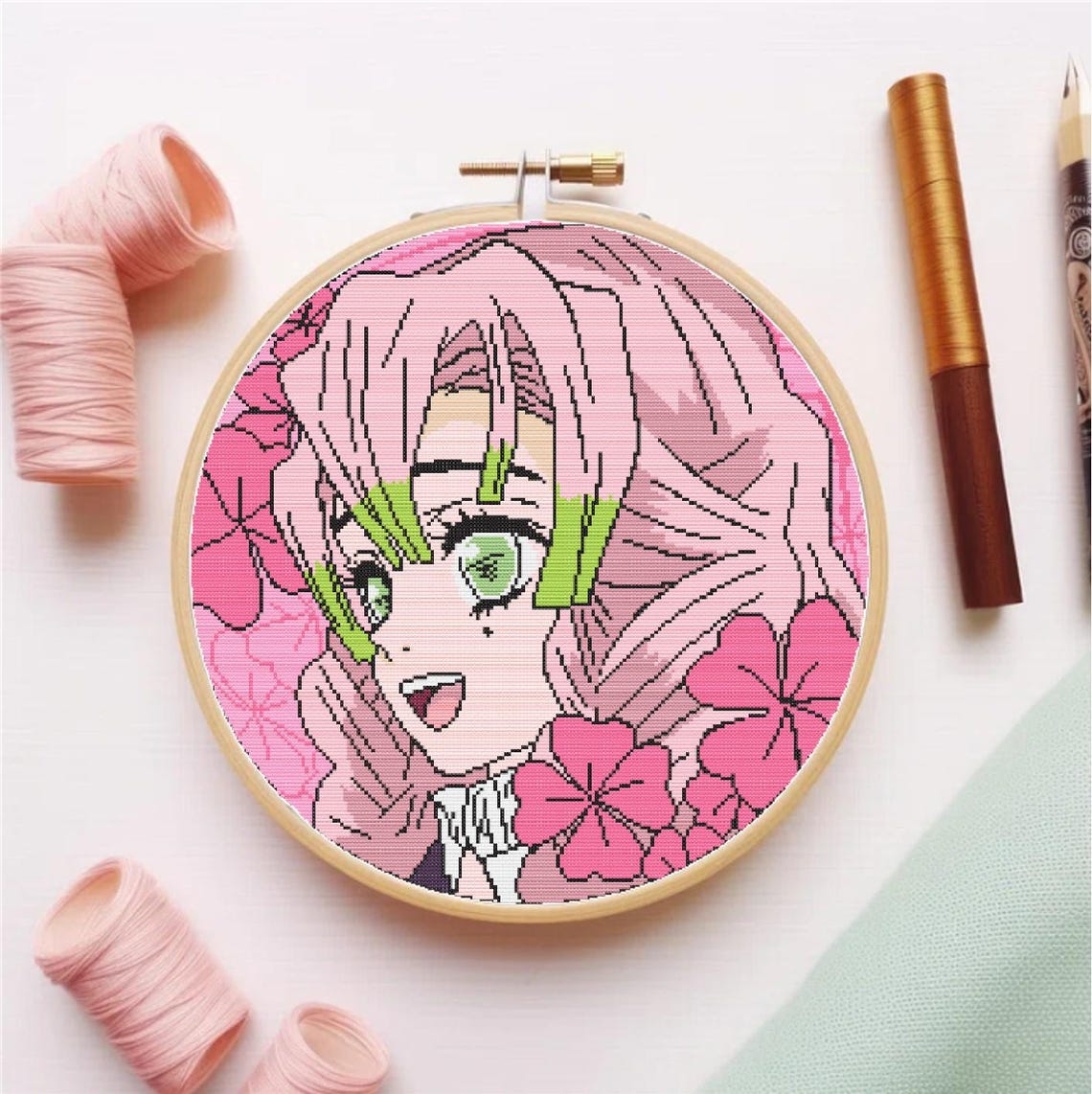 Mitsuri Kanroji Cross Stitch Pattern Demon Slayer Cross Stitch Love ...