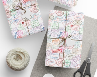 Vintage Passport Stamp Collage Travel-themed Gift Wrap | Global ...