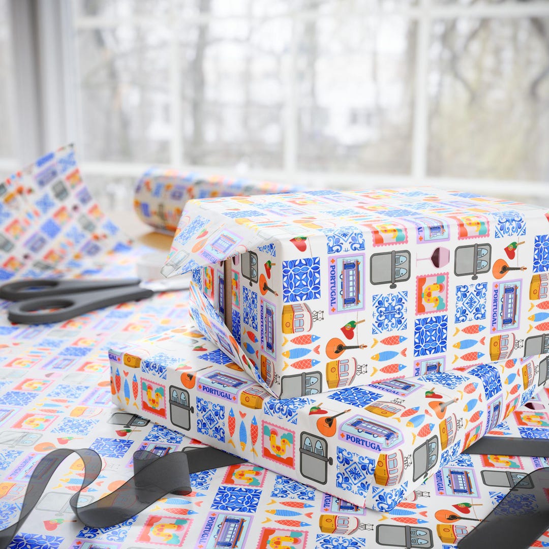 Portuguese Gift Wrapping Paper: Sardines, Wine, Azulejos Design - Etsy