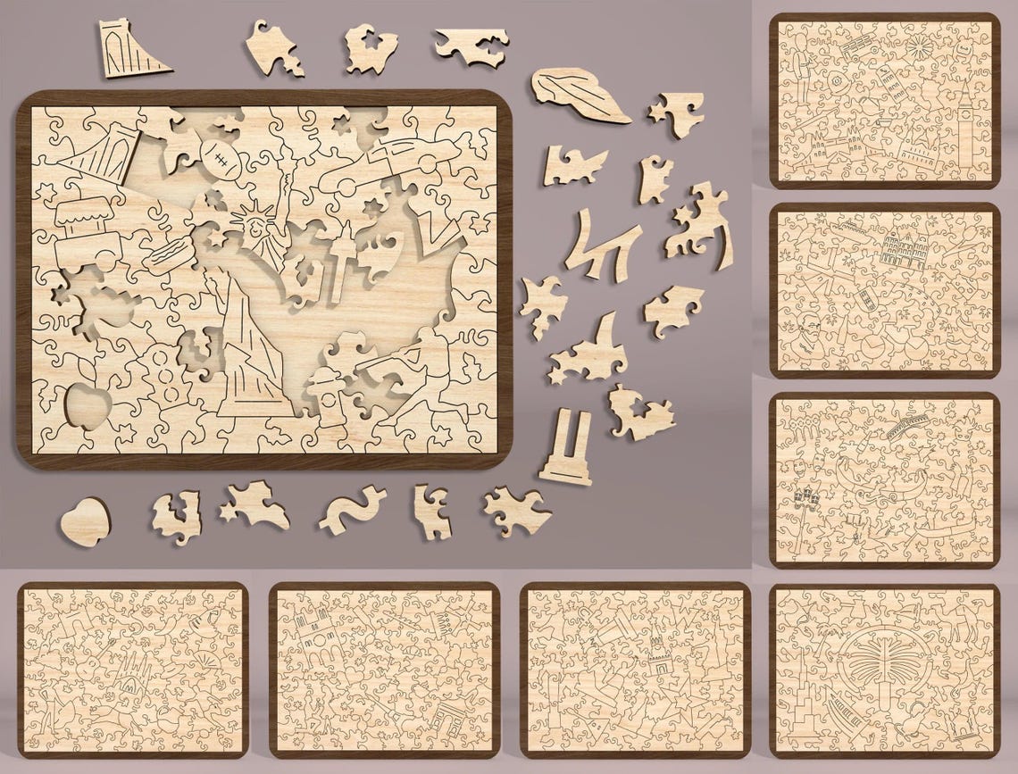 Travel Puzzle Cut File, Dubai ,prague, Barcelona, New York, Barcelona ...