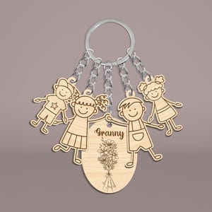 Keychain for Grandma With Grandchildren Laser Cut Svg, Floral Keychain ...