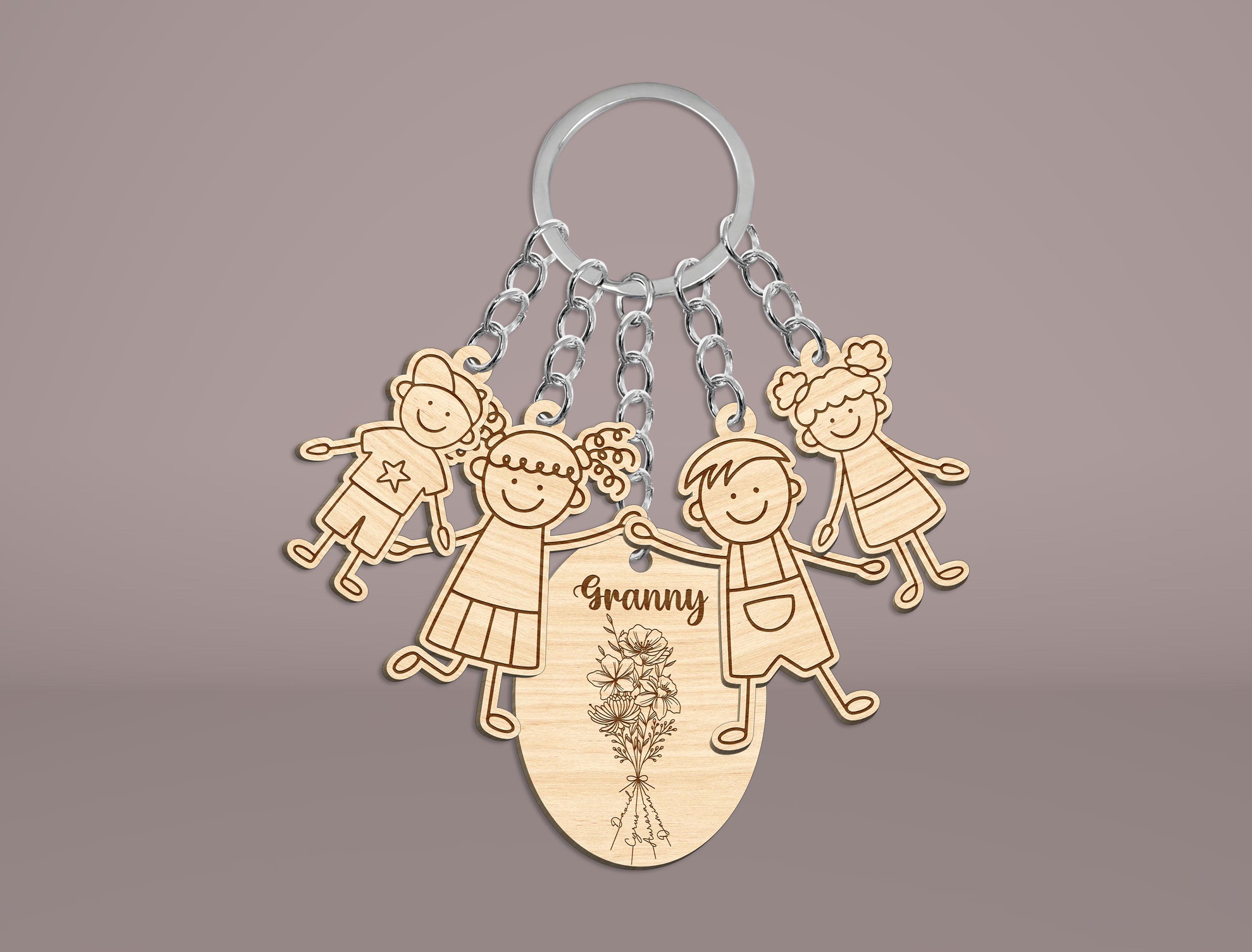 Keychain for Grandma With Grandchildren Laser Cut Svg, Floral Keychain ...