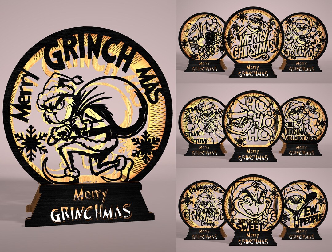 Grinch Christmas Lantern SVG Bundle, Layered Light Box Cut Files, Funny ...