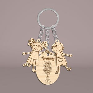 Keychain for Grandma With Grandchildren Laser Cut Svg, Floral Keychain ...