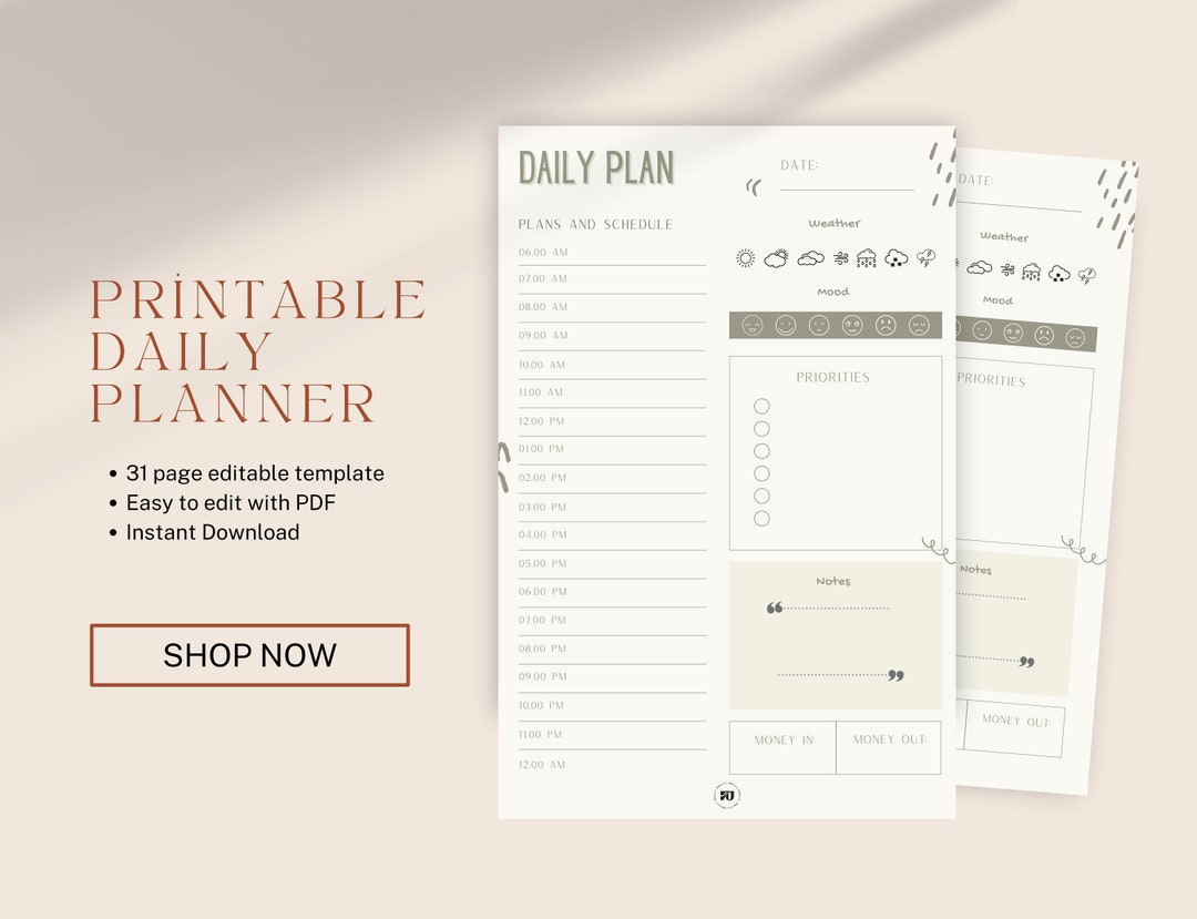 Printable Boho Daily Planner, Daily to Do List, Productivity Minimalist ...