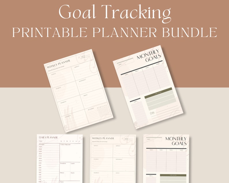 Printable Goal Planner Bundle, Digital Daily Weekly Monthly Yearly ...
