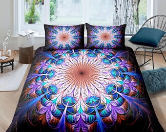 Psychedelic Mandala Duvet Cover Hippie Bedding Set Full - Etsy