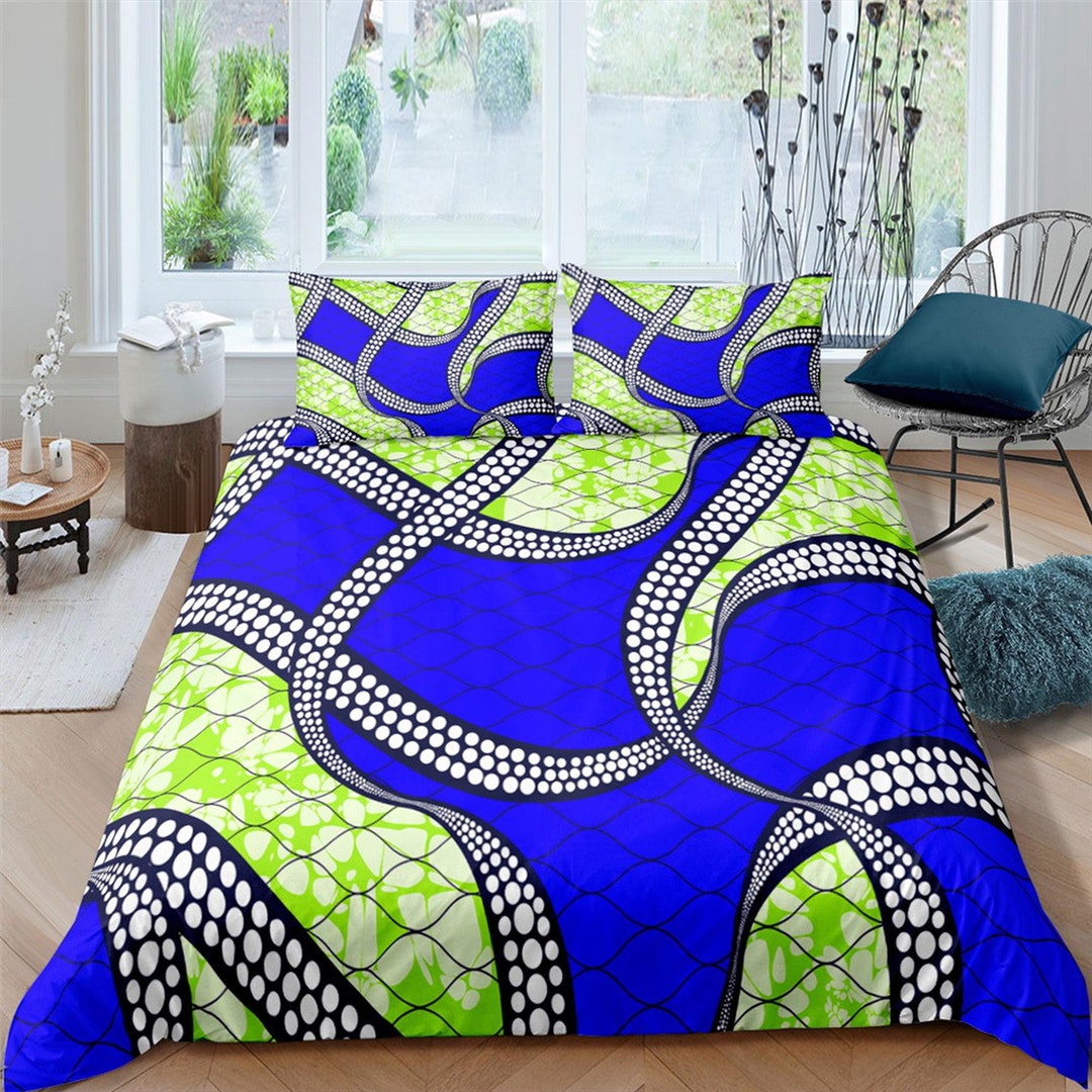 Unique African Blue and Green Bedding Set Duvet Cover Boho - Etsy
