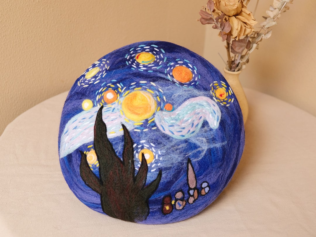 Handmade Wool Felted Beret: Van Gogh Starry Night Art - Etsy