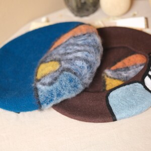 Handmade Wool Felt Beret: Striped Art Pattern, French Style - Etsy