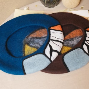 Handmade Wool Felt Beret: Striped Art Pattern, French Style - Etsy