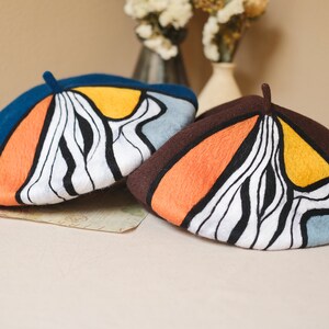 Handmade Wool Felt Beret: Striped Art Pattern, French Style - Etsy