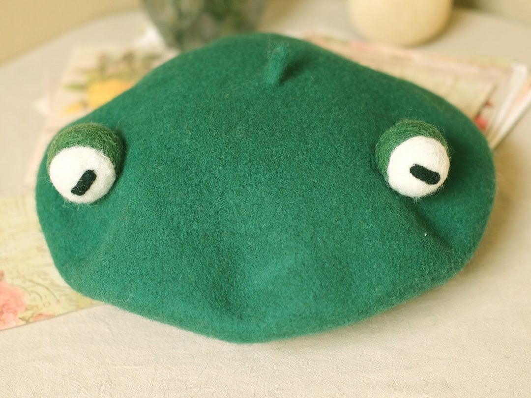 Christmas Funny Green Beret, Green Frog Decor Beret Hat,handmade Wool ...