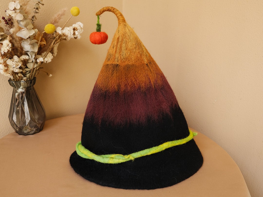 Wet Felt Wool Halloween Witch Hat With Pumpkin - Etsy