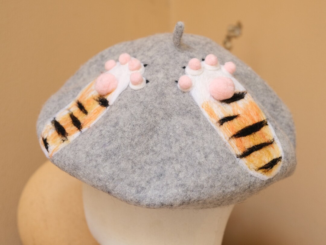 Tiger Claw Pattern Beret,handmade Wool Felt Beret Hat,fall Winter Wool ...