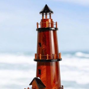 Handcrafted Wooden Lighthouse Model - Mahogany Nautical Decor for ...