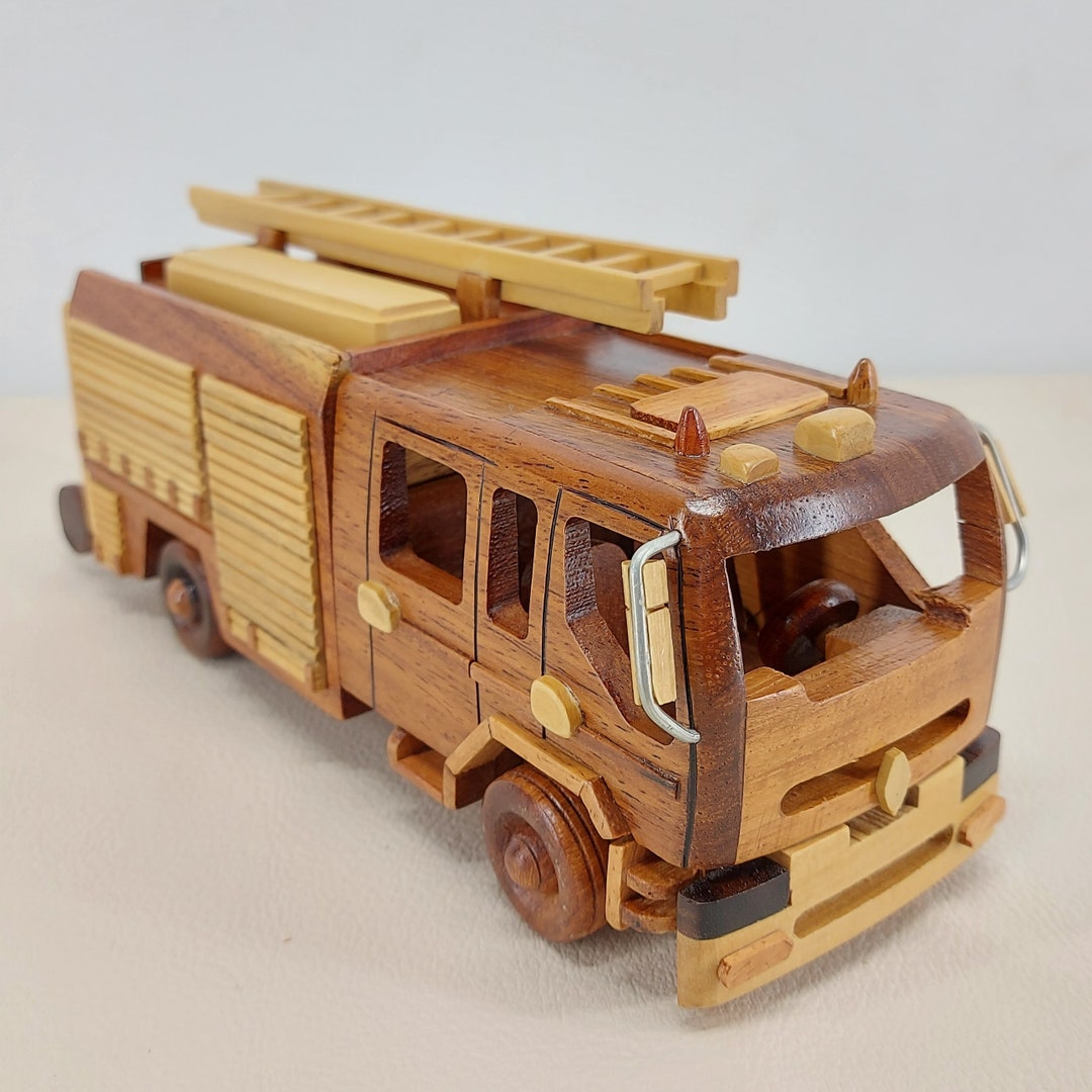 Wooden Fire Truck Model, Unique Handcrafted Fire Truck Wood Model ...