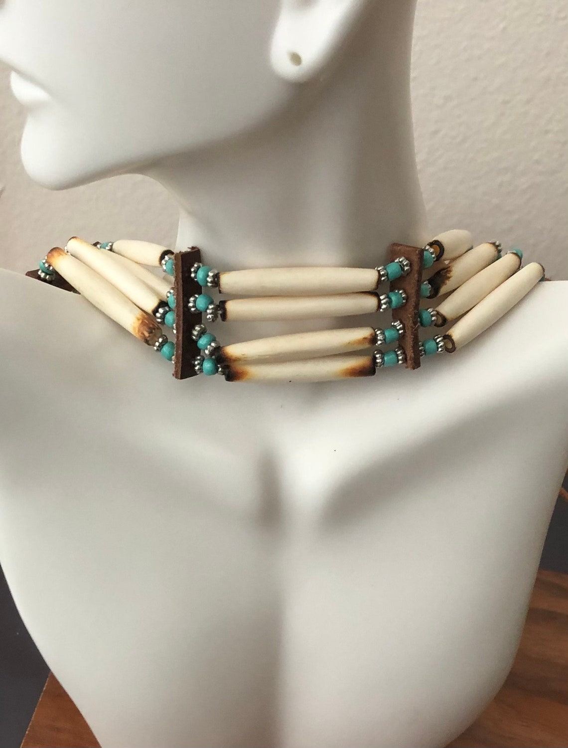 Buffalo Bone Bead Choker Tribal Necklace Turquoise Native - Etsy