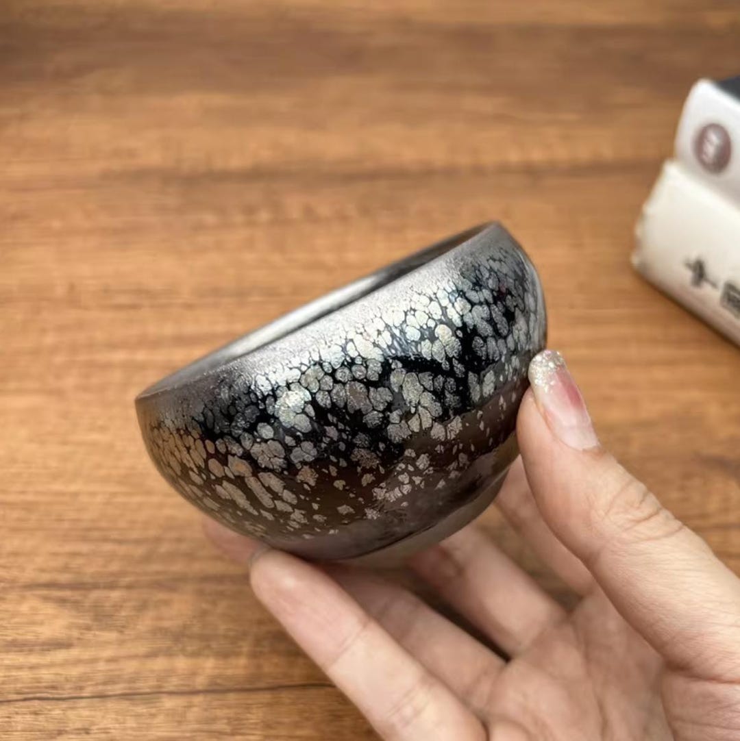 Black Tenmoku Tea Cup, Oil Spot Glaze, Iron Rich Clay Pottery ...