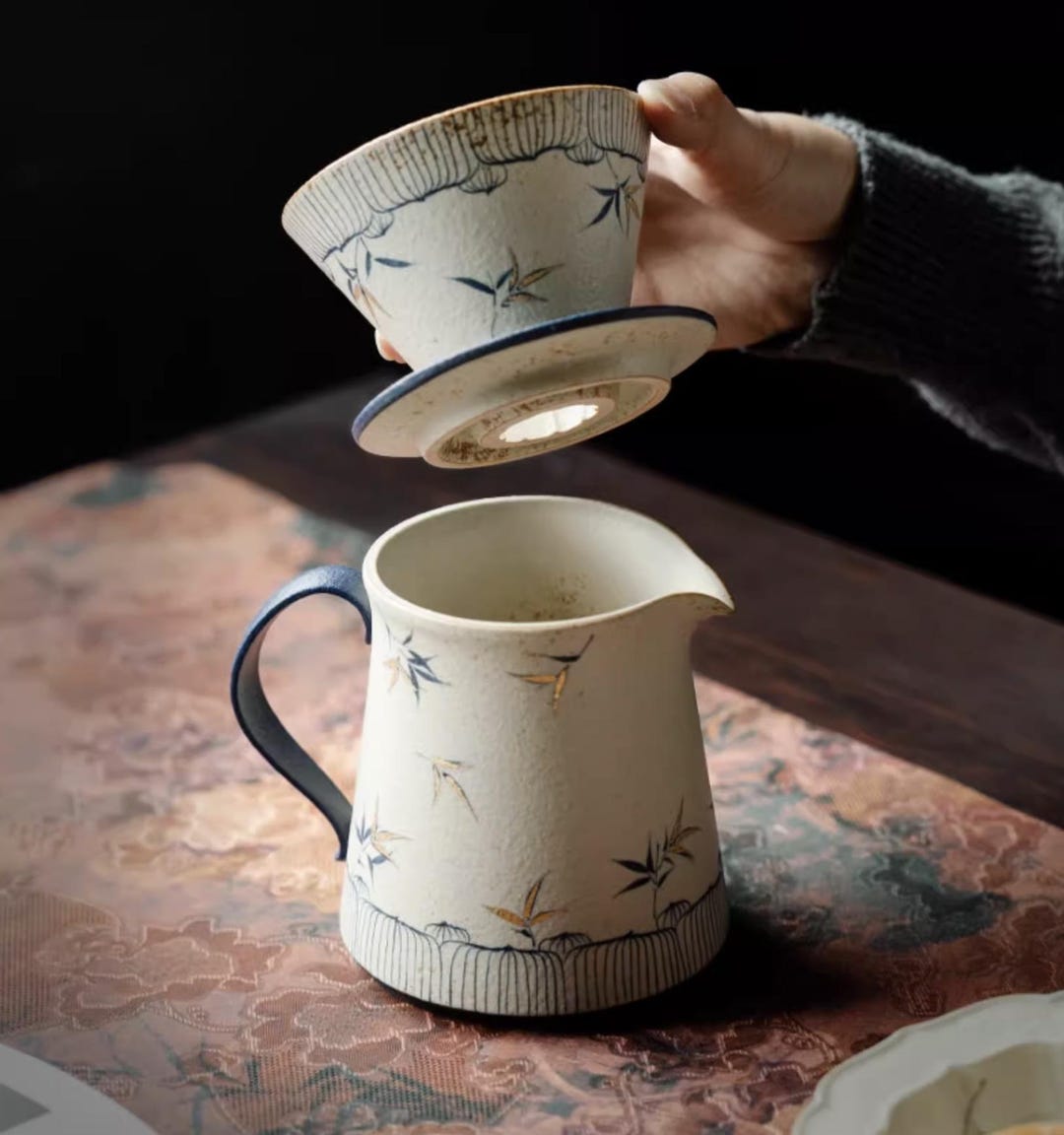 Hand Painted Bamboo Pour Over Coffee Set, Zen Style Ceramic V60 Dripper ...