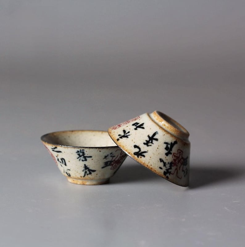 Chinese Calligraphy Tea Cup, Hand Painted Character Ceramic, Small ...