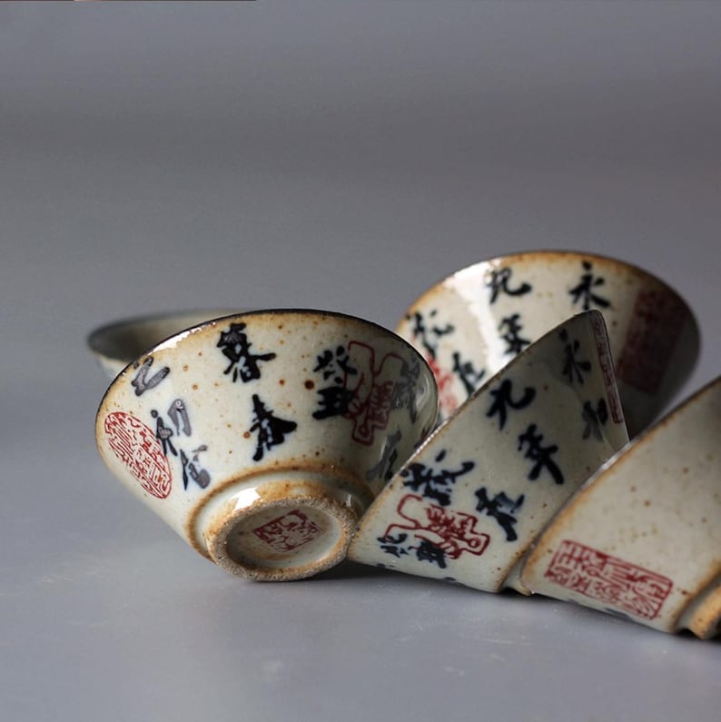 Chinese Calligraphy Tea Cup, Hand Painted Character Ceramic, Small ...