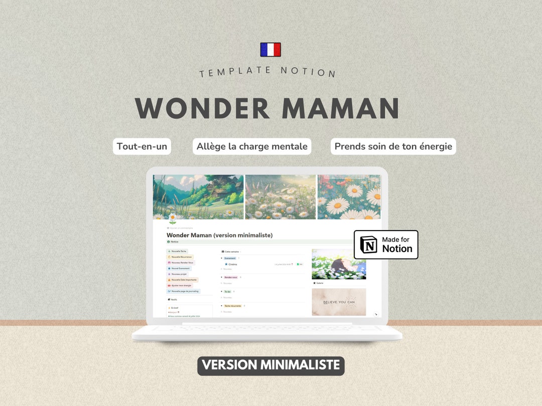 Wonder Maman mini Version, French Notion Model for Daily Organization ...