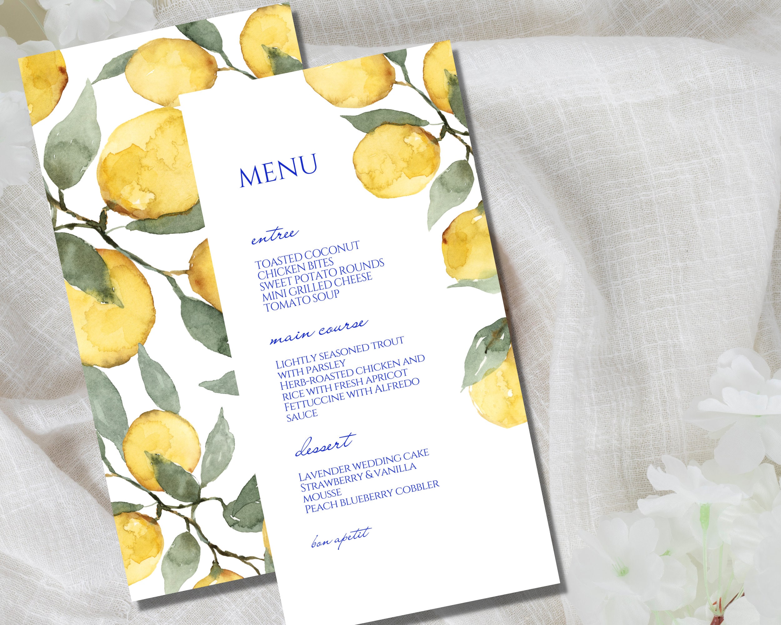 Lemon Menu Card Template, Summer Wedding Menu Card, Italian Wedding ...