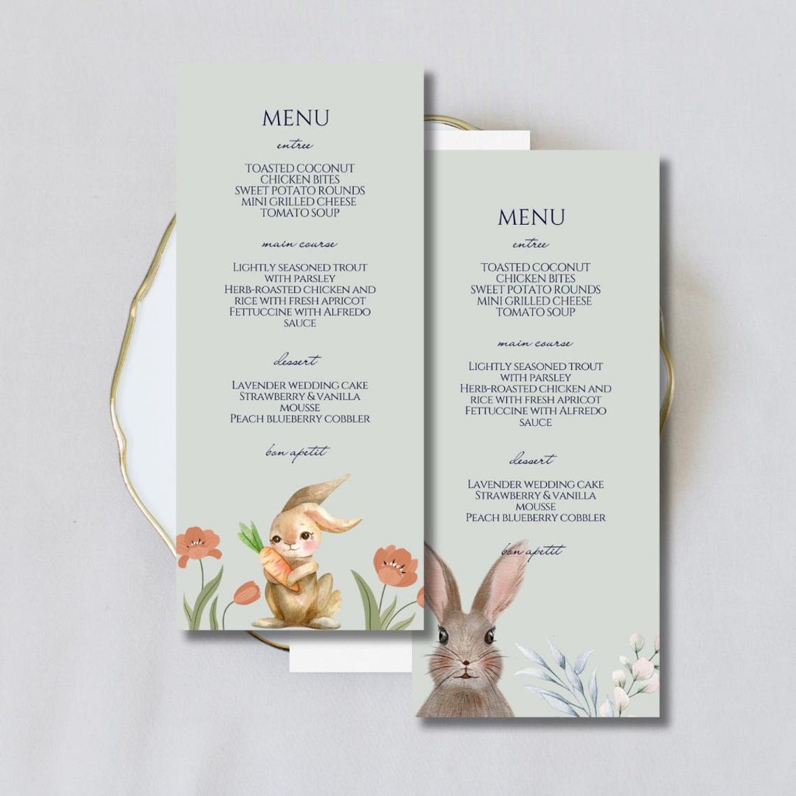 Bunny Easter Menu Template: Watercolor Rabbit, Editable Printable ...