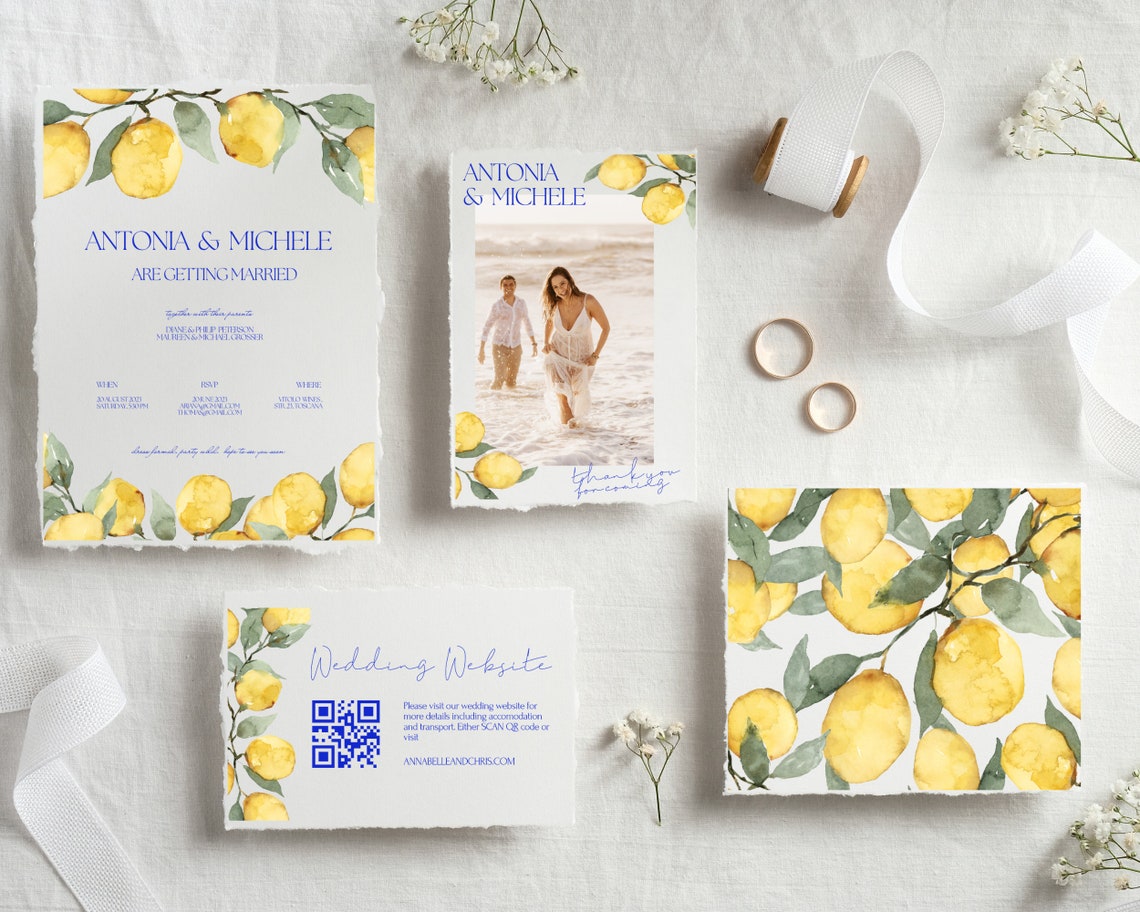 Lemon Menu Card Template, Summer Wedding Menu Card, Italian Wedding ...