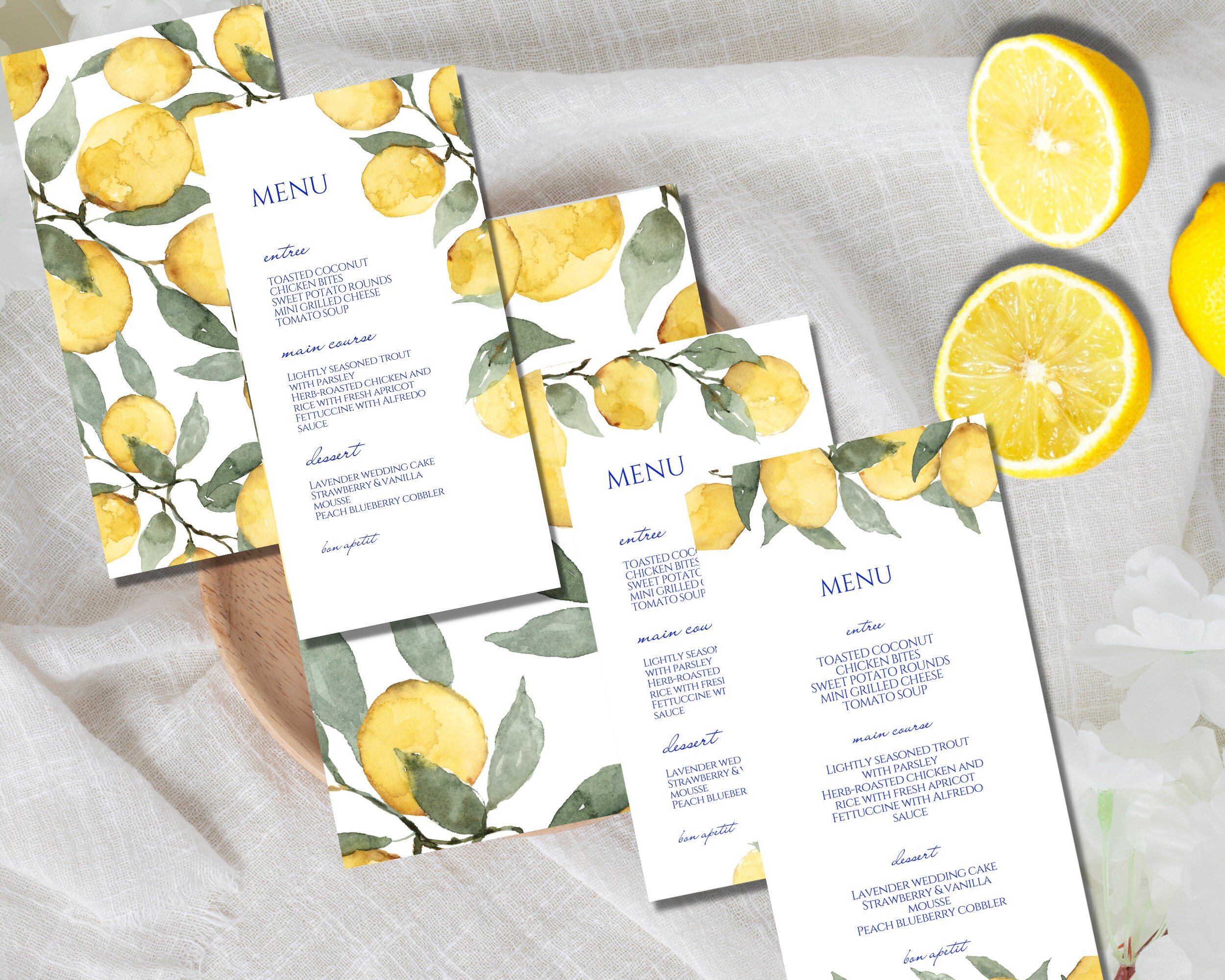 Lemon Menu Card Template, Summer Wedding Menu Card, Italian Wedding ...