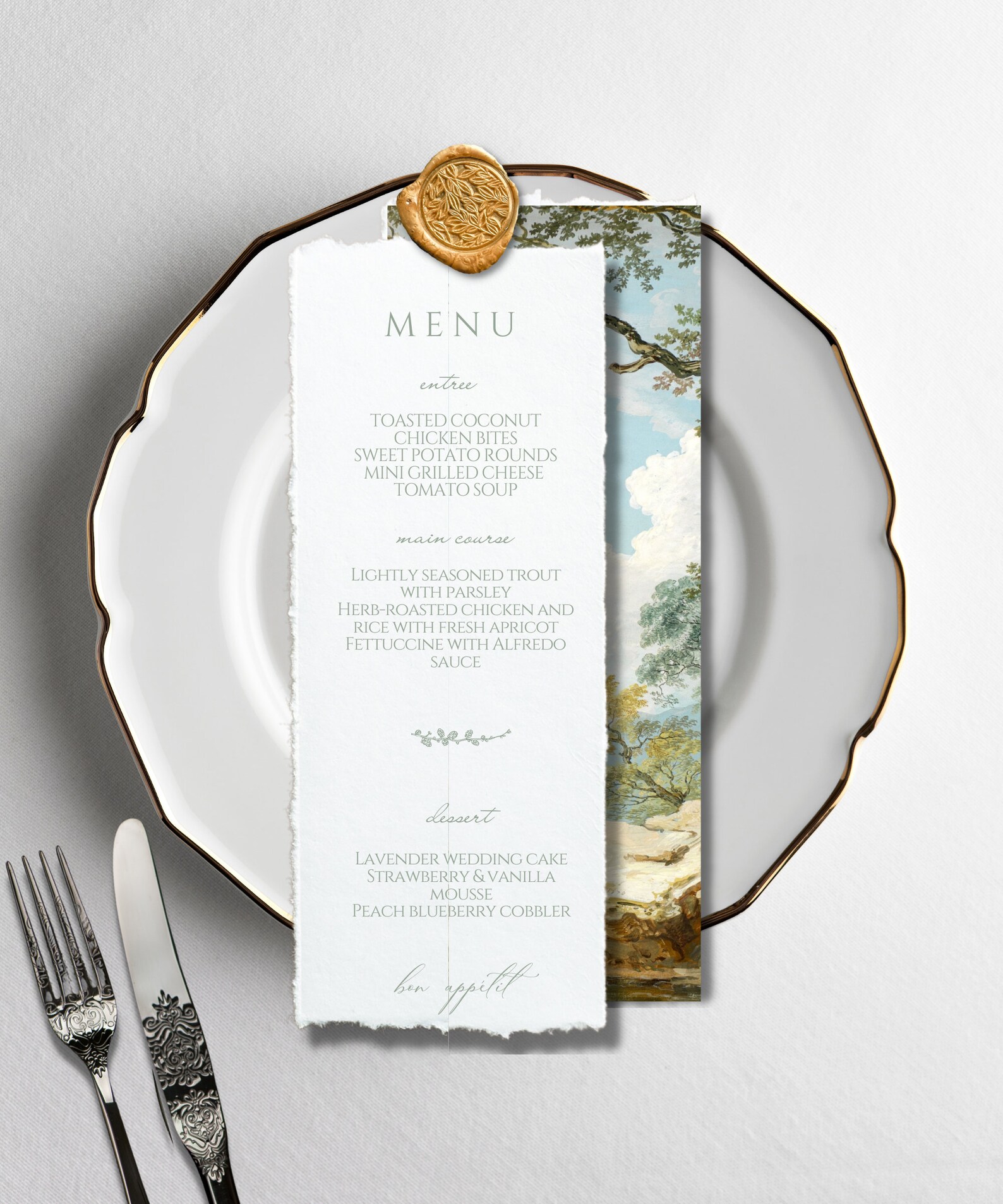 Vintage Wedding Menu Elegant Classic Menu Card Printable Sage Green ...