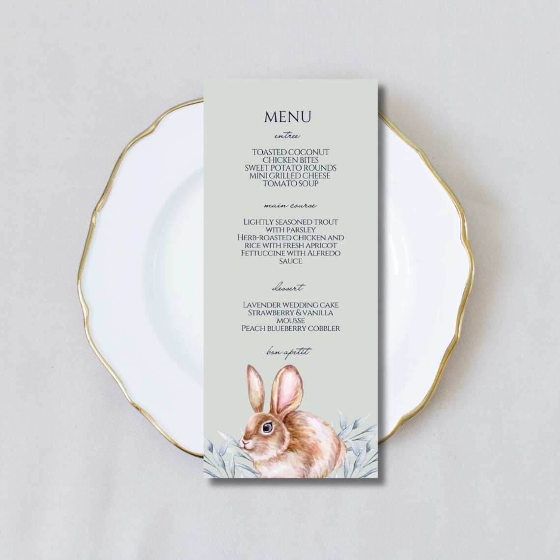 Bunny Easter Menu Template: Watercolor Rabbit, Editable Printable ...