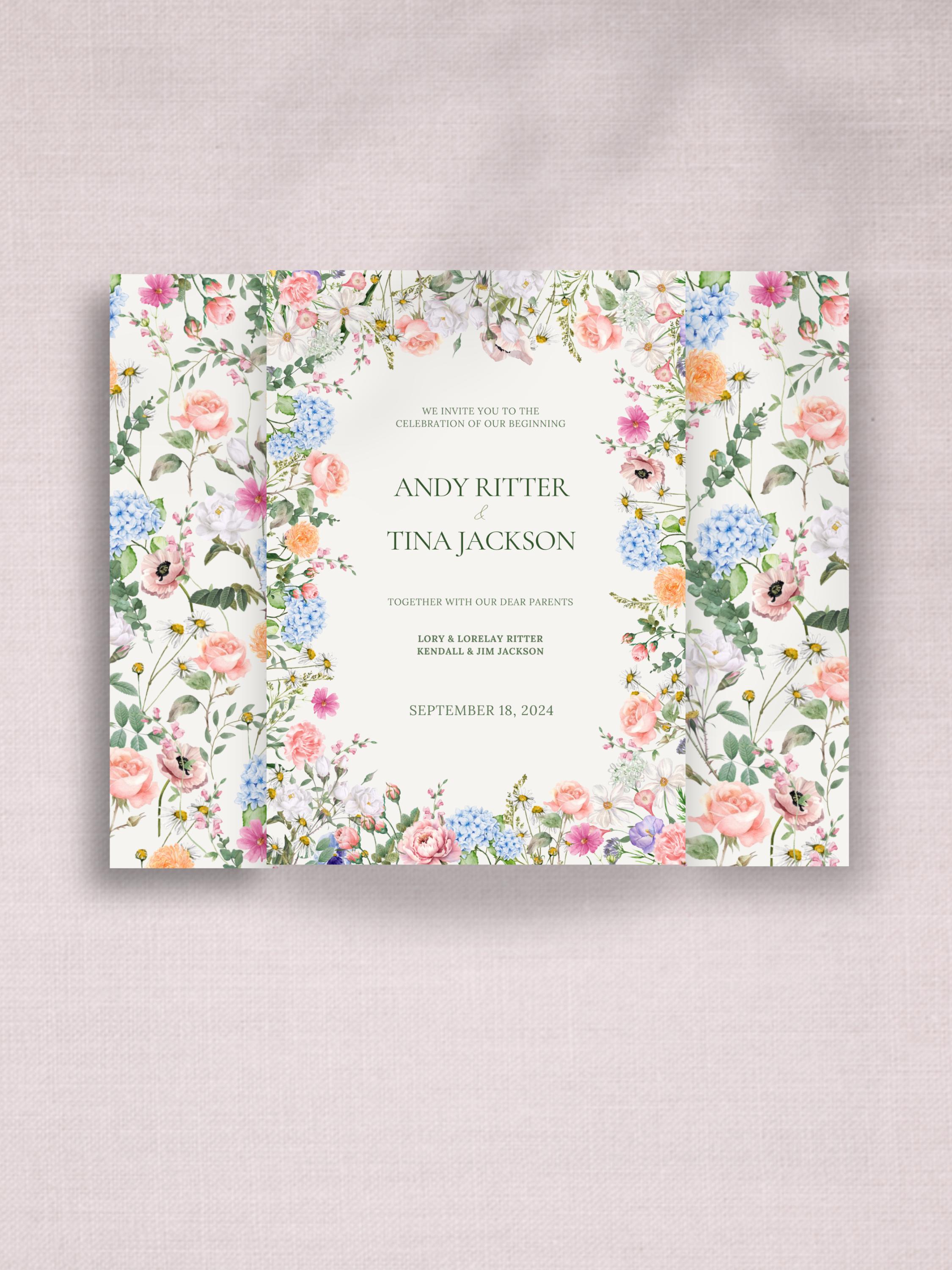 Garden Flowers Wedding Invitation Template Wildflower Details Card ...