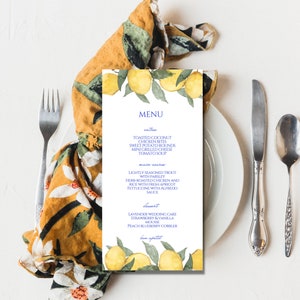 Lemon Menu Card Template, Summer Wedding Menu Card, Italian Wedding ...