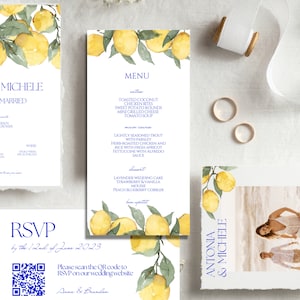Lemon Menu Card Template, Summer Wedding Menu Card, Italian Wedding ...