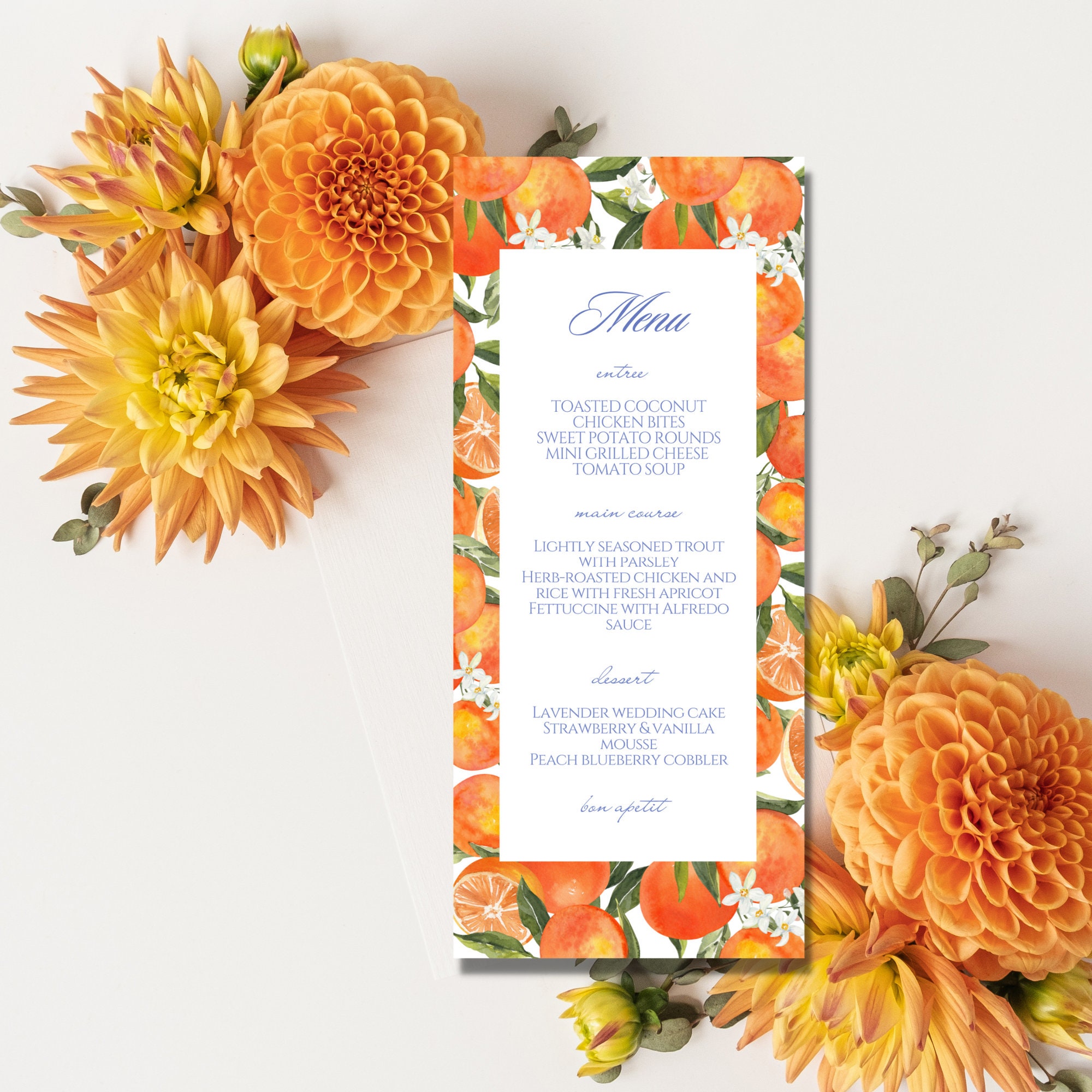 Citrus Menu Card Template, Summer Wedding Menu Card, Italian Wedding ...