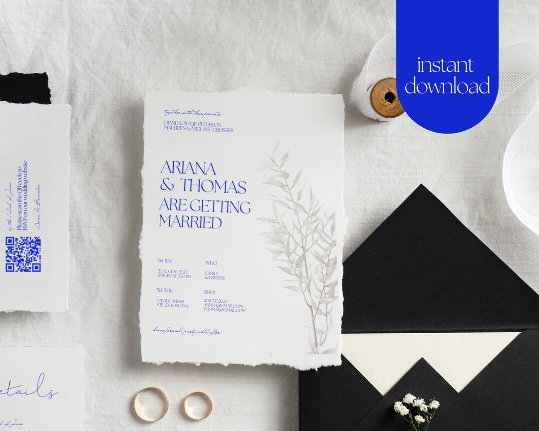 Mediterranean Wedding Invitation Templates, Blue Wedding Invitation ...