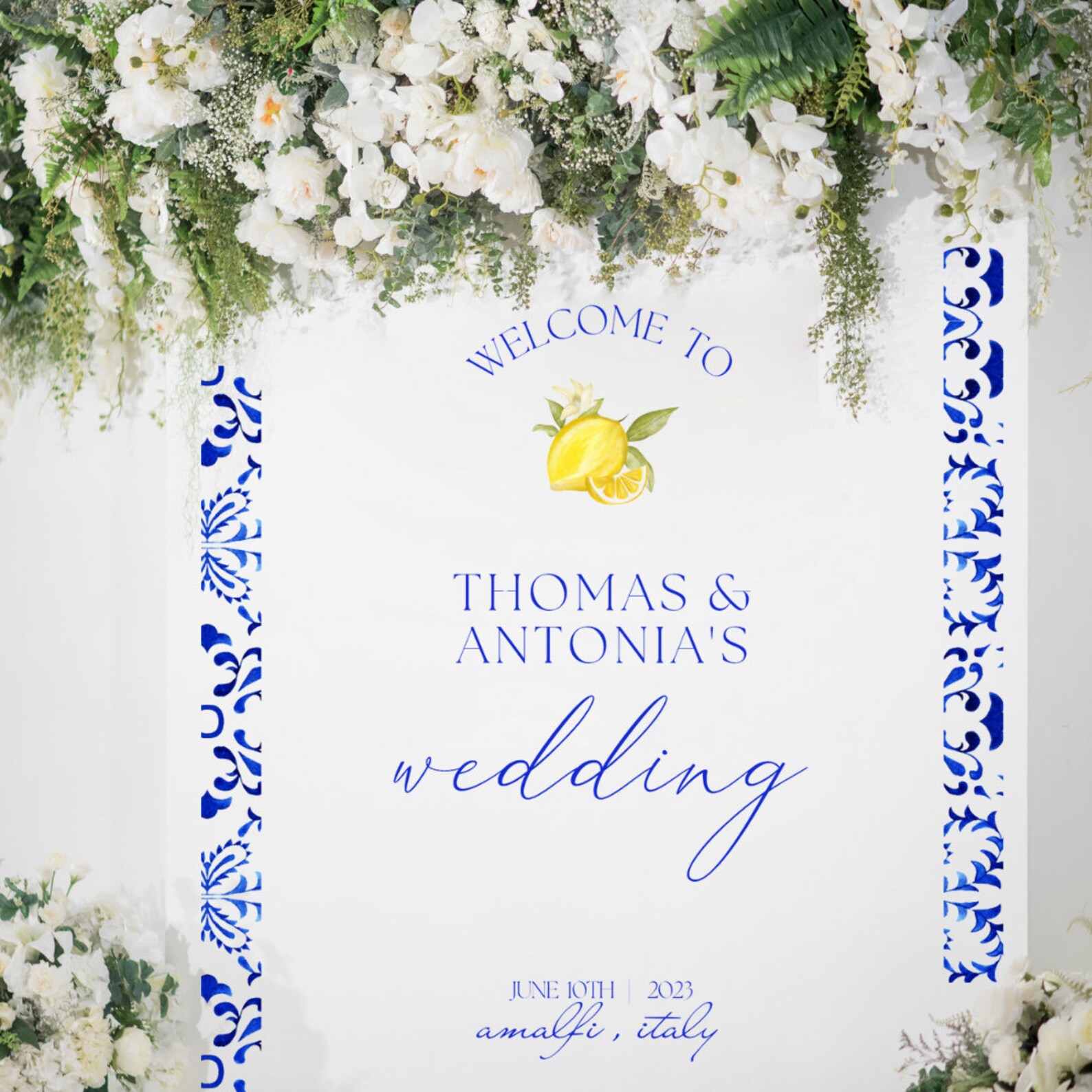 Italian Wedding Stationery Blue Tiles Invitation Set Amalfi Lemon ...