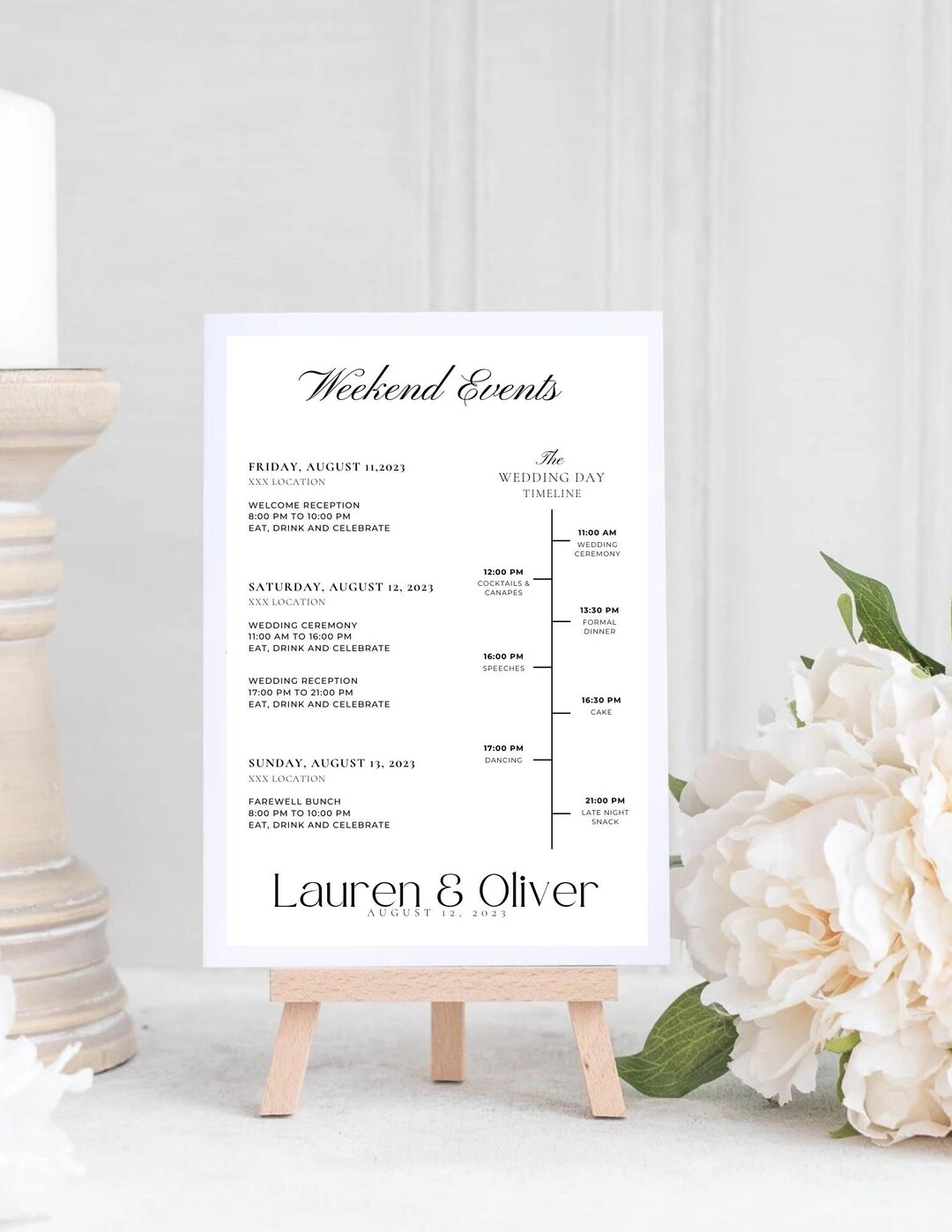 Wedding Timeline, Wedding Order of Events Poster, Wedding Template ...