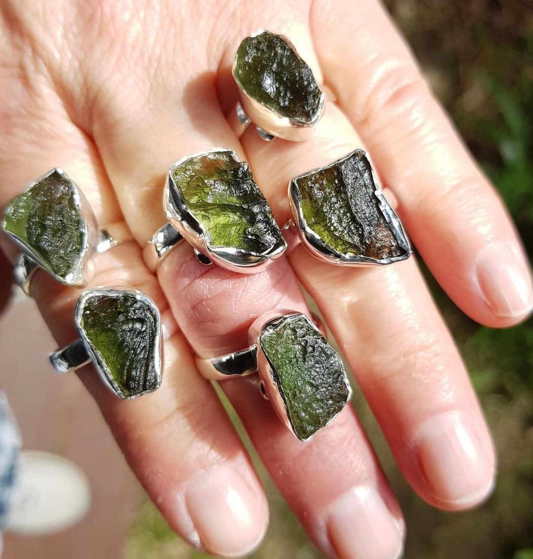 Moldavite Stone Rings, Authentic Moldavite Rings, 925 Sterling Silver ...