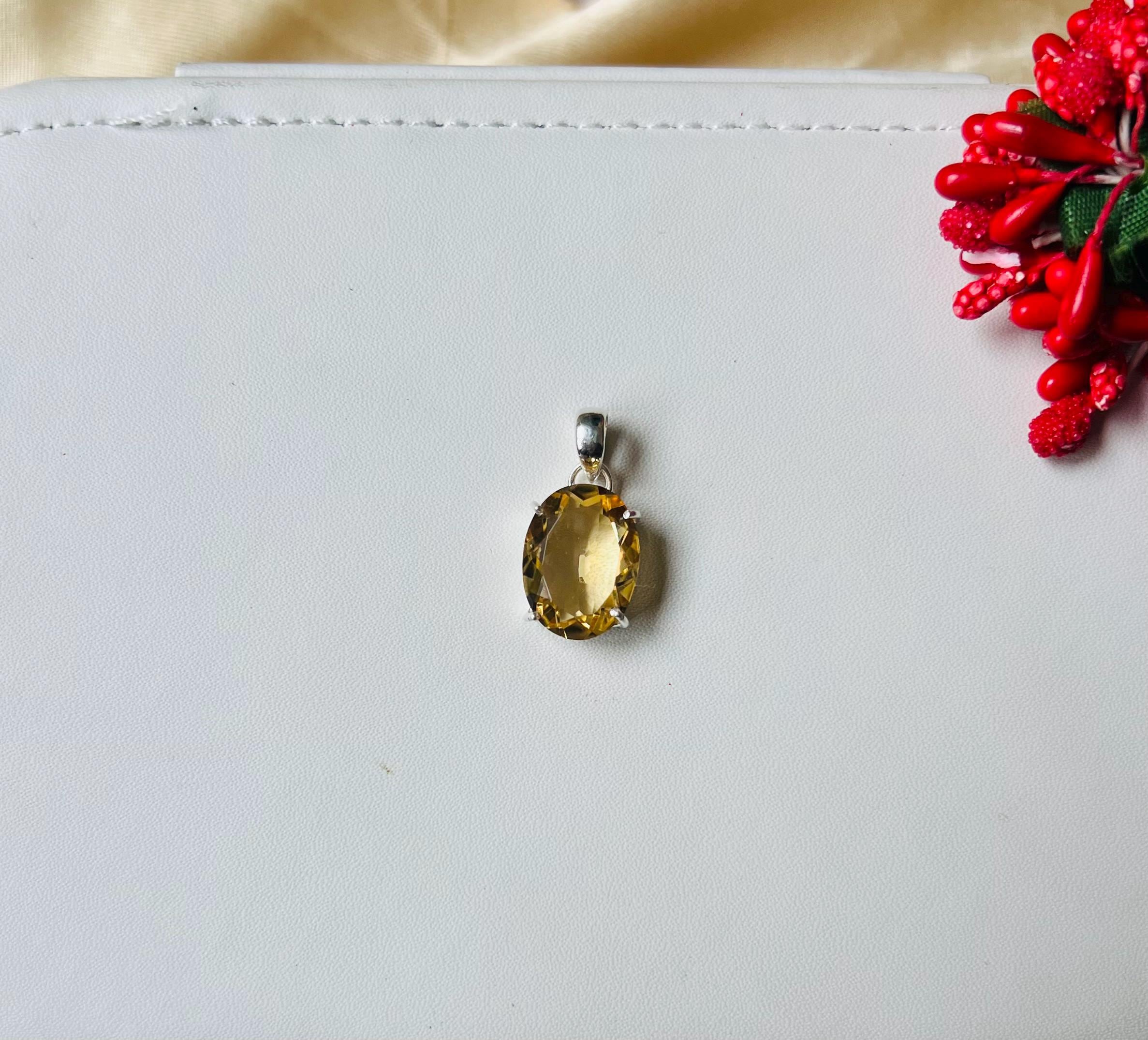 Big Natural Citrine Pendant, Citrine Stone Necklace, 925 Silver Citrine ...