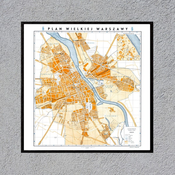 Warsaw Wall Old Map - Etsy