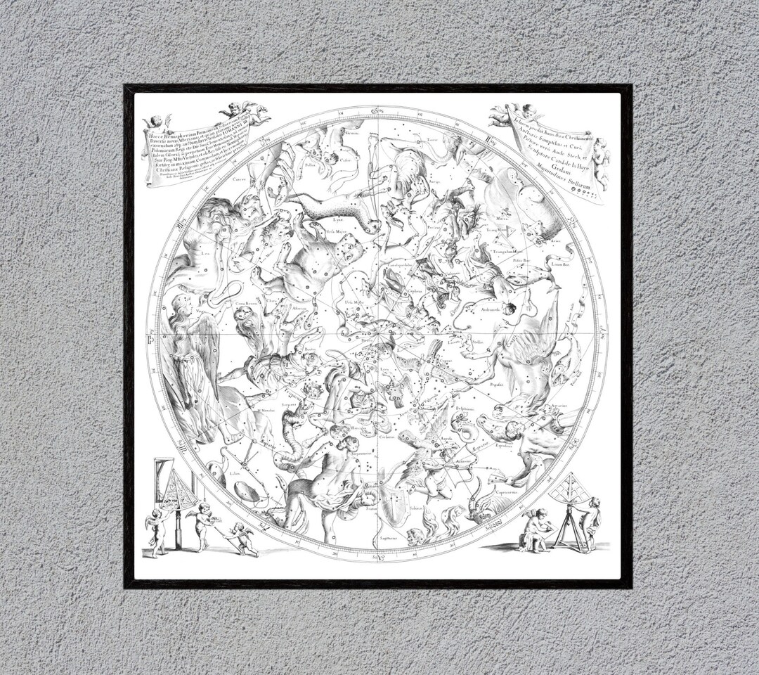 Beautiful Vintage Star Map, Full Northern Hemisphere, Star Map for ...