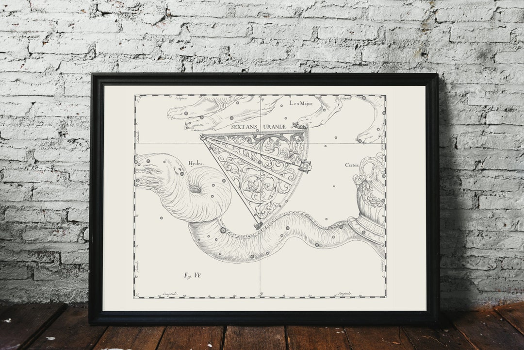 Sextant sextans Star Constellation, Beautiful Vintage Star Map for ...