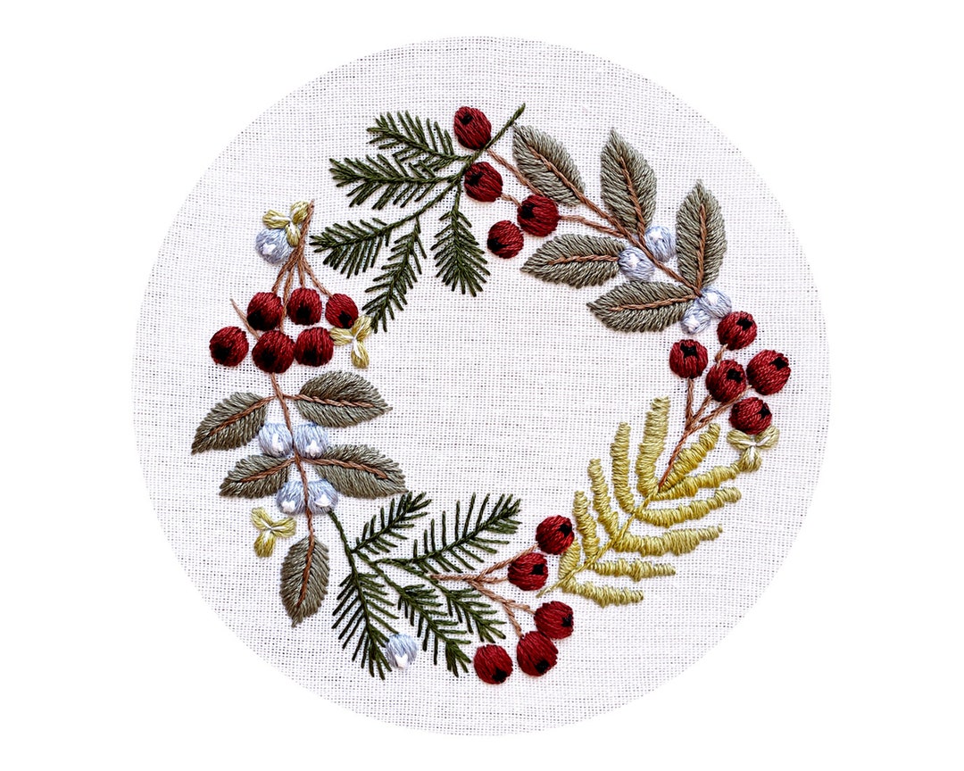 Pdf Pattern "rowan & Blueberry Wreath" 15 Cm (6 Inch) Hand Embroidery ...